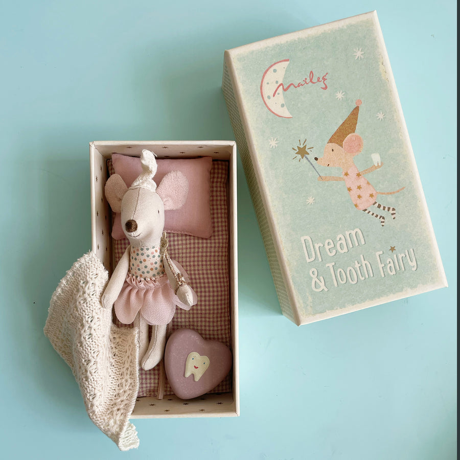 Maileg Tooth Fairy Mouse in a Matchbox - Pink & Blue – Fair Play Projects